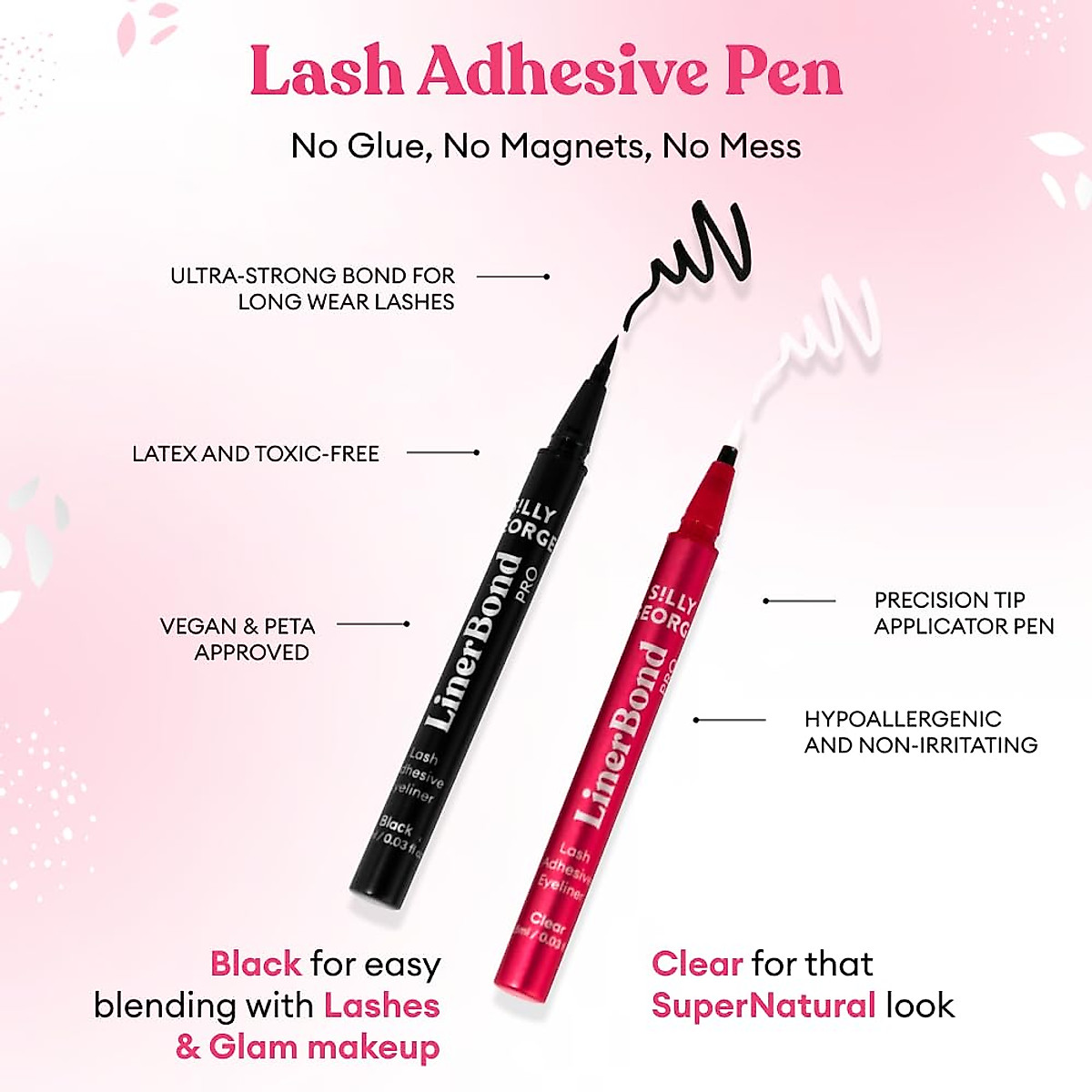 Silly George LinerBond Pro | Strong Lash Adhesive Eyeliner | No Magnets or Glue, Mess Free, Lightweight, Long Wear, Weatherproof (Clear)