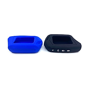 TTocenb black and blue RFX-2WT9-FM T9 Key Silicone Sleeve Waterproof Dirt Tolerance 2WT9R for FM 2-Way 3000-FT LCD 4 Side Buttons Silicone Shell only New Compatible Replacement For Compustar Part 2pcs