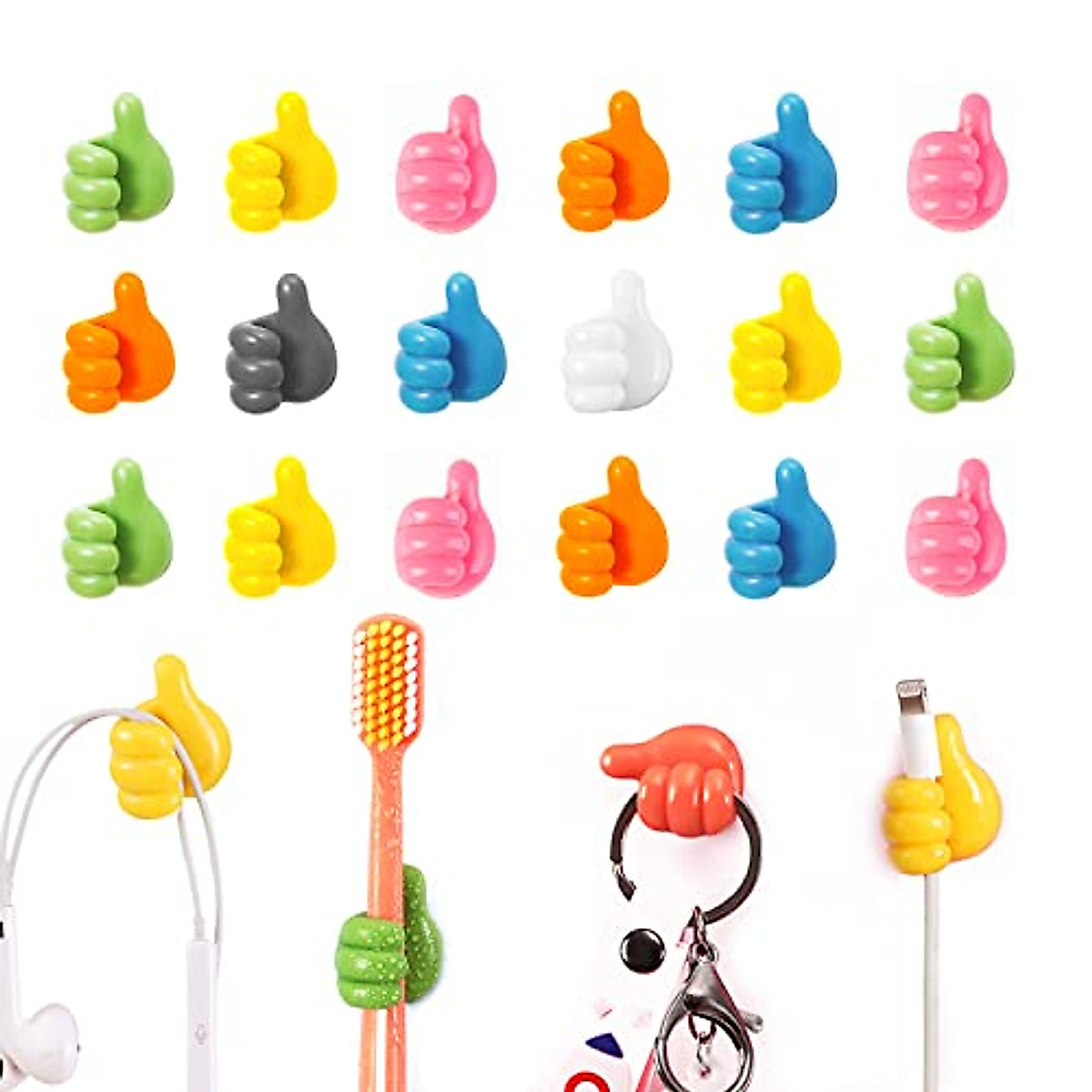 18PCS Silicone Thumb Wall Hooks, Creative Multi-Function Self-Adhesive Thumb Cable Organizer Clips, Key Hook Wall Hangers, Multi-Function Wall Storage Hooks for Bedroom Car Charging Data Cable