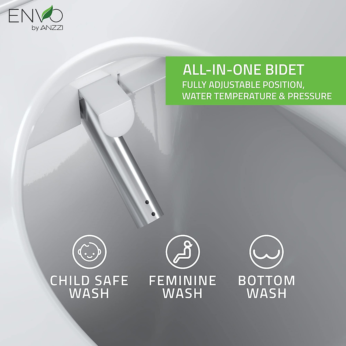 ANZZI Smart Electric Bidet Seat for Elongated Toilets, Heated Seat, Warm Air Dryer, Temperature and Pressure Controlled Functions, Air Purifier and Deodorizer, with Remote Control (TL-AZEB105B)