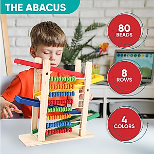 Montessori Toys - Car Track for Toddlers 3-5 with 4 Cars and Abacus for Kids Math - Wooden Cars - Toddler Race Track - Wooden Toys Cars - Autism Toys - Wooden Ramp Racer Car Track Toy Waldorf Toys