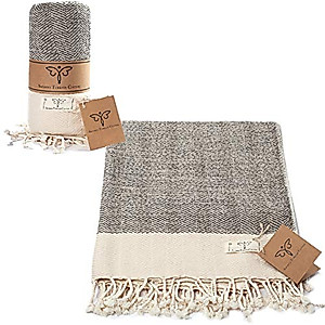 Smyrna Original Turkish Throw Blanket Herringbone Series | 100% Cotton, 50 x 60 Inches | Vintage Boho Throw Blankets for Couch, Sofa, Farmhouse and Home Decor | Lightweight and Super Soft (Beige)