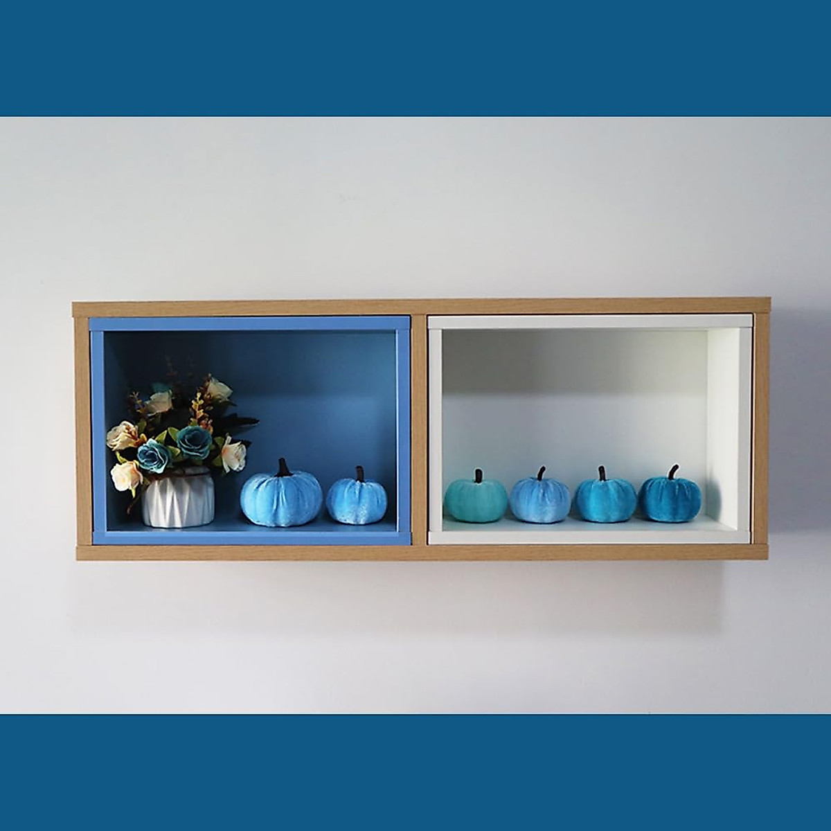 UAUOCU 16 Pumpkin Decor for Home Fall Decoration, Velvet Foam Pumkins for Halloween Baby Shower Wedding Decorating Artificial Craft Farmhouse Kitchen Table Room Bedroom Office Blue Plastic Decorative