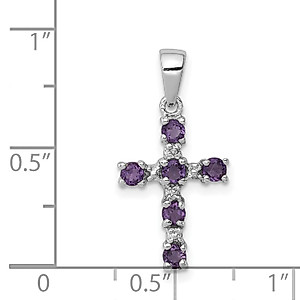 Jewelry Stores Network Amethyst & Diamond Cross Pendant 17x12mm in 925 Sterling Silver 0.35ct 29 mm x 12 mm