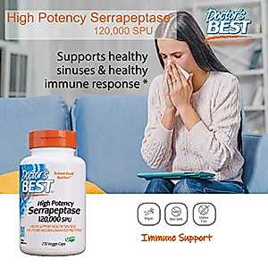 Doctor's Best High Potency Serrapeptase, Non-GMO, Gluten Free, Vegan, Supports Healthy Sinuses, 120, 000 SPU, 270 Veggie Caps