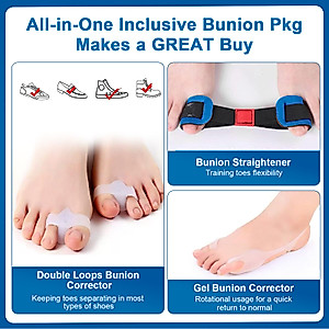 Bunion Corrector for Women Big Toe, Bunion Relief, 8pcs Toe Separators for Overlapping Toes Women, Toe Spacers For Feet Men, Bunion Splint w Pad, Hallux Valgus Toe Straighteners,Fix Bunions No Surgery