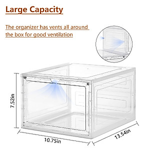 SANKEU Storage Bins with Lids，3pcs×19.5 Qt Plastic Storage Containers with Magnetic Door, Stackable Clear Storage Box for Closet Organizers and Storage,Office Organizing