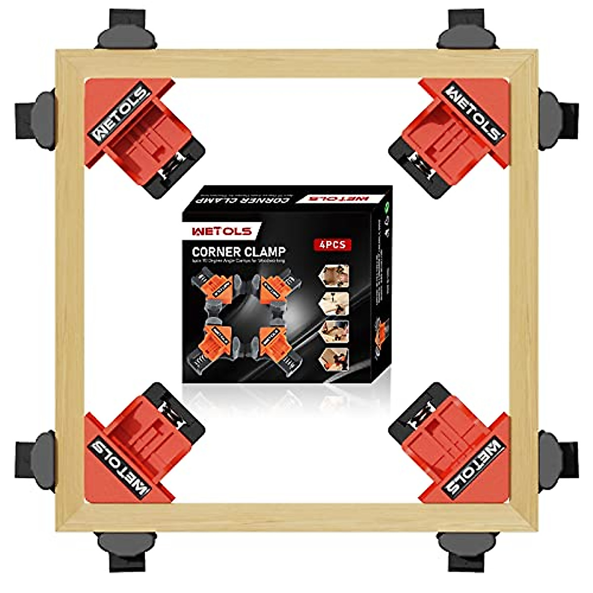 WETOLS Corner Clamp, 4Pcs Fast Adjustable Quick Spring Loaded Woodworking Clamp, 90 Degree Right Angle Clamp for Woodworking-Red-orange