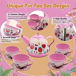44PCS Tea Set for Little Girls, Kids Pretend Toy Playset, Teapot Dishes Dessert Mini Ice Cream Cart & Carrying Case, Princess Tea Time Kitchen Pretend Play Toys Gift for Toddlers Girls Age 3-8
