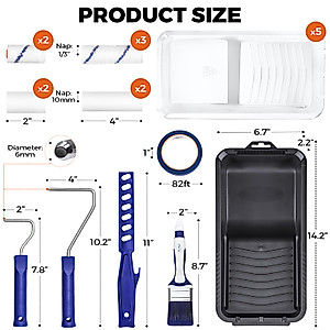 PinStone 20pcs Small Paint Roller Kit, 4“ 2” Mini Roller Paint Brush with Special Caved-in Edge Foam, Microfiber Rollers and Versatile Paint Tray for Painting Walls, Cabinet, Touch up