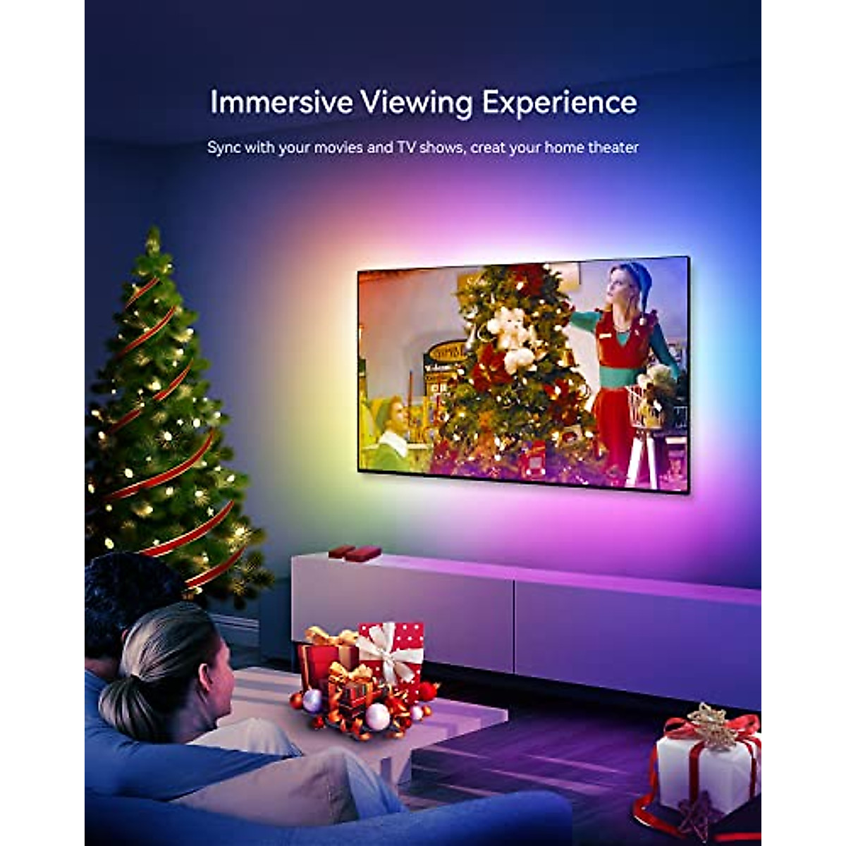 HDMI Sync TV LED Backlights, Immersion TV Strip Lights with HDMI 2.0 Sync Box, Sync with TV and Music, 4K HDR Support, Work with Alexa & Google Assistant, App Control Rope Lights for 55-65'' TV PC