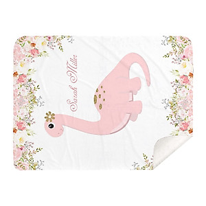 NZOOHY Pink Floral Girl Dinosaur Baby Blanket Personalized Girl Boy Soft Warm Newborn Throw Naps Swaddle Custom Blanket 30X40 in