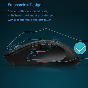 Granvela Noiseless Wireless Mouse,Forter i720 Ergonomics Right-handed Wireless Silent Gaming Mouse for Windows and MAC - Black