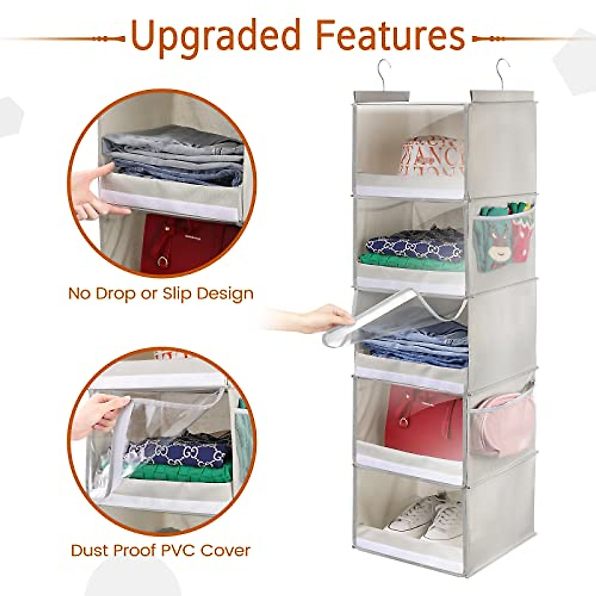 Vailando Hanging Closet Organizer for Closet Organizers and Storage, Hanging Shelves with Side Pockets for Wardrobe, Nursery, Baby Clothes Organization