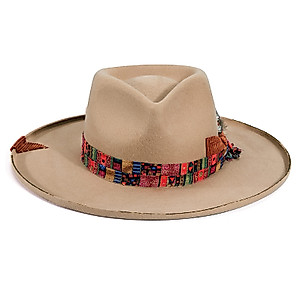 FEMSÉE Fedora Hats for Women Vintage Wide Brim Hat Western 100% Australian Wool Pencil Brim Felt Panama Hat