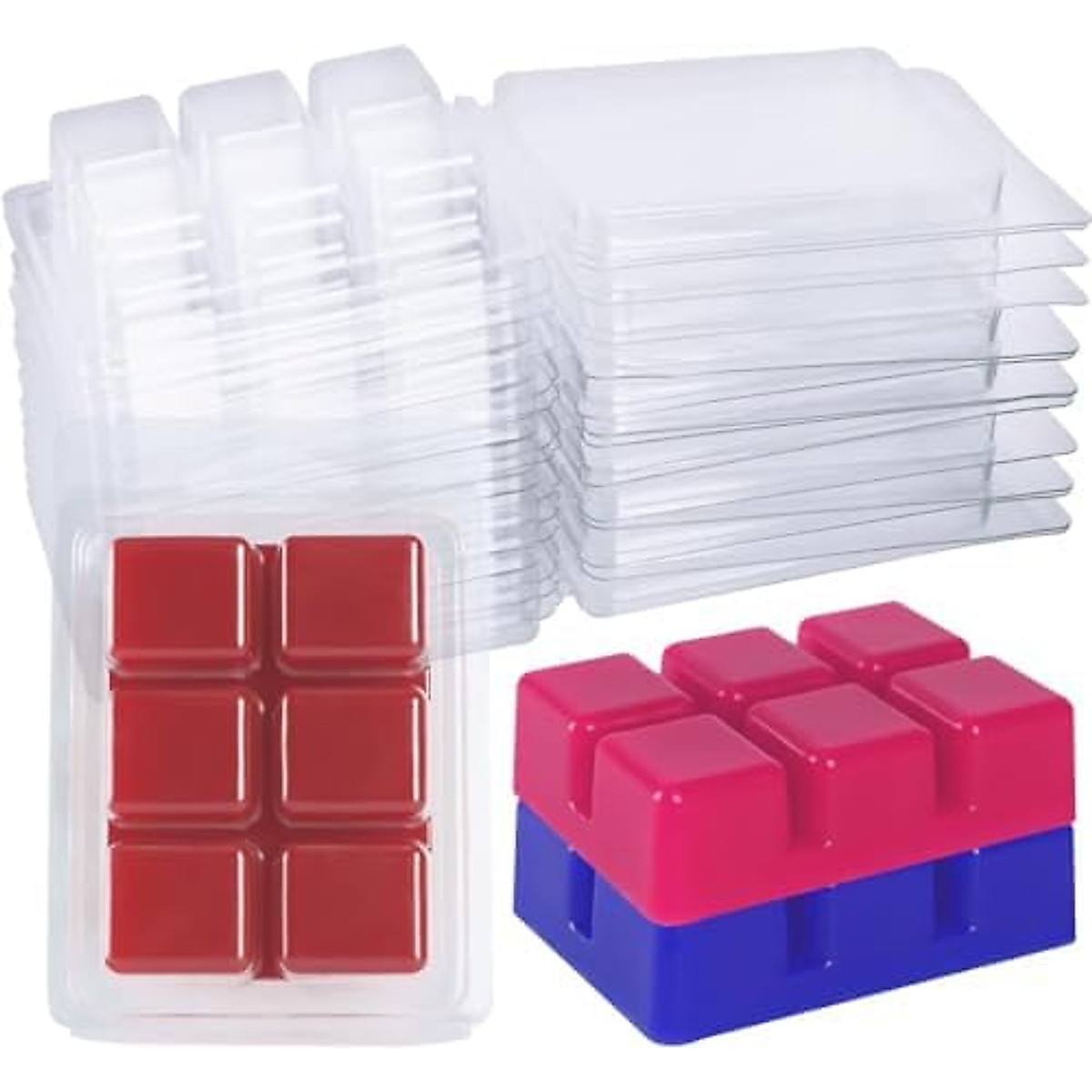 CBHTR 100 Packs Wax Melt Clamshells Molds, Clear Empty Plastic Cube Tray for Wickless Tarts Candles