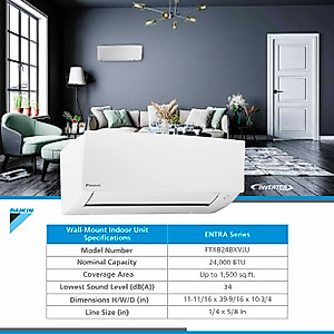 Daikin 24,000 BTU 18 SEER2 Entra Series Ductless Mini Split Heat Pump System w/Maxwell 16’ Installation Kit and Wall Mounting Bracket (230V)