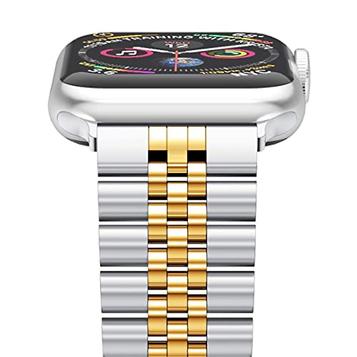 Wolait Compatible with Apple Watch Band 49mm 45mm 44mm 42mm,Stainless Steel Heavy Band with Butterfly Folding Clasp Link Bracelet for iWatch Ultra Series 8/7/6/SE/ 5/4/3/Men Women,Silver/Gold