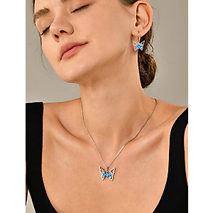 YL Butterfly Necklace for Women 925 Sterling Silver Created Aquamarine Butterfly Pendant Jewelry Gifts