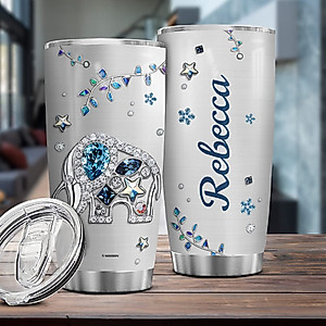 Wassmin Personalized Animal Tumbler Cup With Lid 20oz 30oz Custom Name Animal Stainless Steel Double Wall Vacuum Insulated Tumblers Coffee Travel Mug Birthday Christmas Customized Gifts (Elephant)