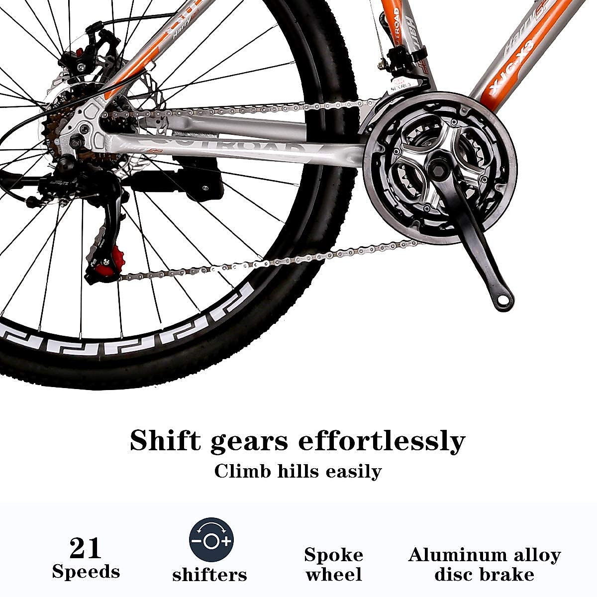 Max4out Mountain Bike 26 Inch Wheel 7/21 Speed Mountain Bicycle for Men and Women, High Carbon Steel Frame Road Bike with Daul Disc Brakes(Silver)