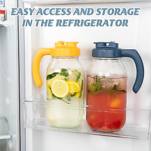 Soligt Glass Mason Jar Pitcher with Lid, Wide Mouth Flip Cap Pour Spout Leak-proof Lid with Handle, 64 oz (2 Quart / 1.9 Liter), for Sun Tea/Iced Tea/Juice/Cold Brew Coffee/Milk (1Pack, Hale Navy)