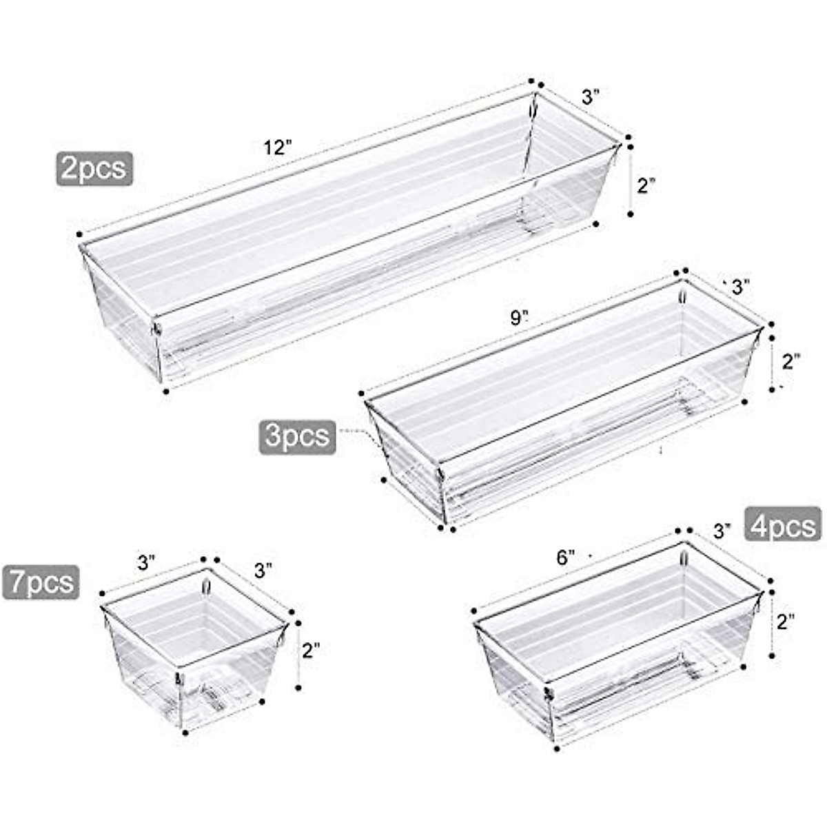 NC 16Pcs Clear Drawer Organizer Plastic Desk Drawer Organizer Tray for Makeup, Kitchen Utensils, Jewelries, and Gadgets