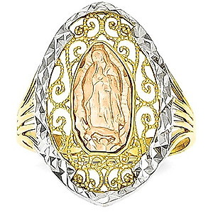 IceCarats 14K Two Tone Gold White Antique Filigree Our Lady of Guadalupe Virgin Mary Virgencita Maria Rosa Catholic Christian Holy Mother Band Size 8