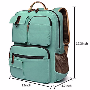 CAMTOP School Backpack Vintage Canvas Laptop Backpacks Men Women Rucksack Bookbags Travel (Mint Green)