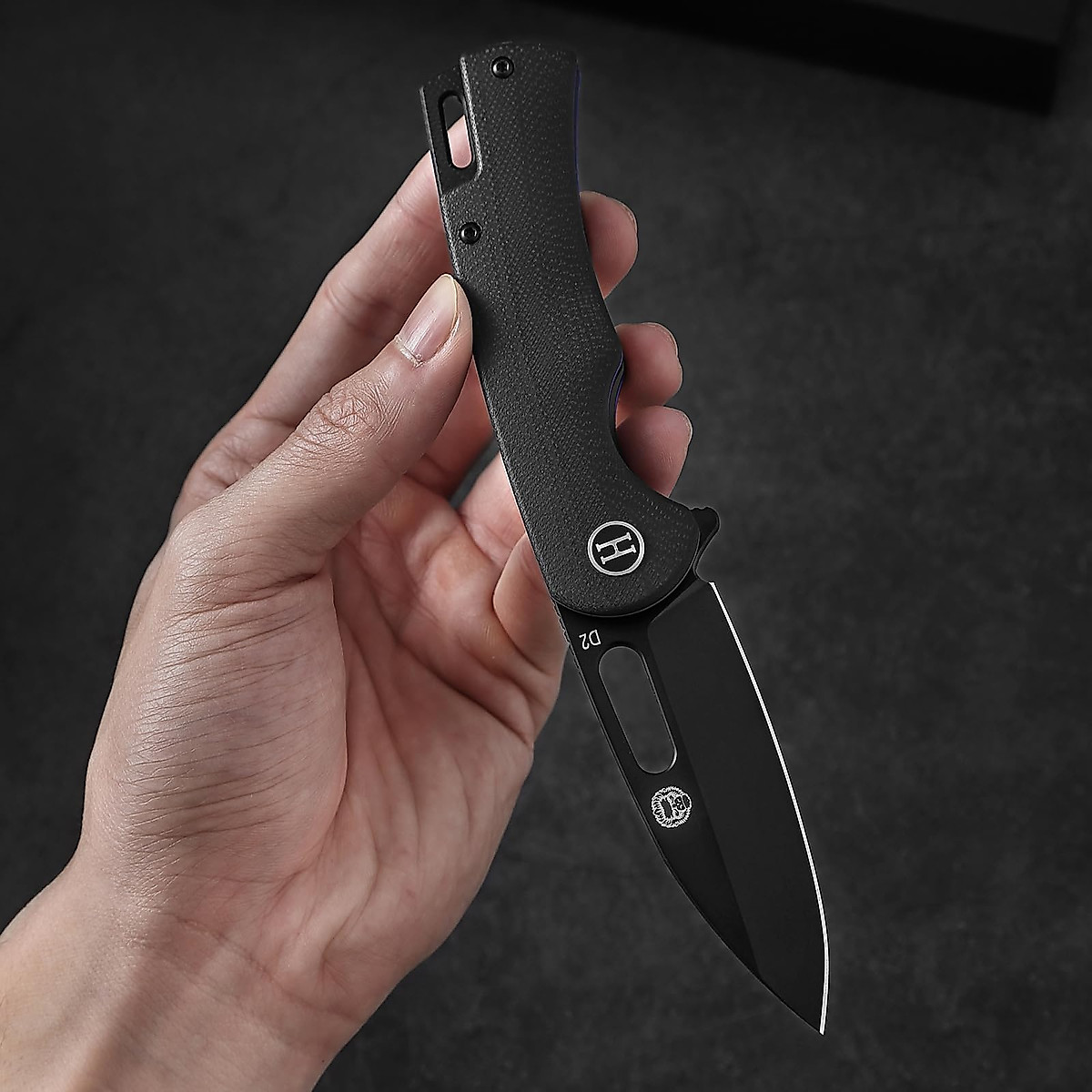 Holtzman's Gorilla Survival Mens Folding Pocket Knife Set D2 Steel Blade G10 Handle Pocket Knife EDC Gift set for Men (Black + blue liner)