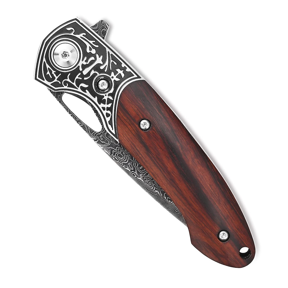 Siitivien ST205 Damascus Steel Folding Knife, VG10 Core Blade, Desert Ironwood+CNC Precision Carving Handle Pocket Knife, EDC Tatical Tool Knife for Outdoor, Camping, Hunting, Hiking, Survival … …