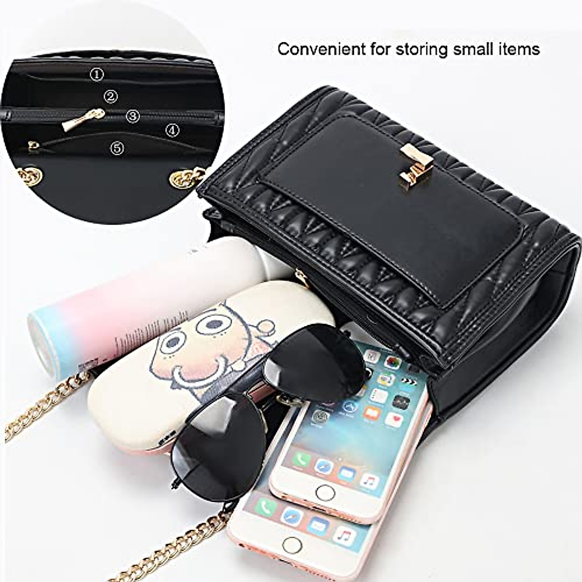 Shoulder Bag for Women Small Crossbody Purse Leather Fashion Handbags with Chain Strap, black