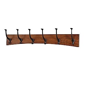 PegandRail Solid Cherry Wall Coat Rack Curved Design Black Mission Hooks Made in The USA (30.5" x 6.5" with 6 Hooks)