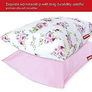 Toddler Pillow Case 2 Pack, Travel Pillow Case Purple Flower for Girls, Envelope Closure Small Pillow Cases 14''x20'', 100% Soft Microfiber, Machine Washable Travel Pillow Case Cover