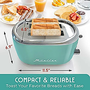 Mueller Retro Toaster 2 Slice with 7 Browning Levels and 3 Functions: Reheat, Defrost & Cancel, Stainless Steel Features, Removable Crumb Tray, Under Base Cord Storage, Turquoise