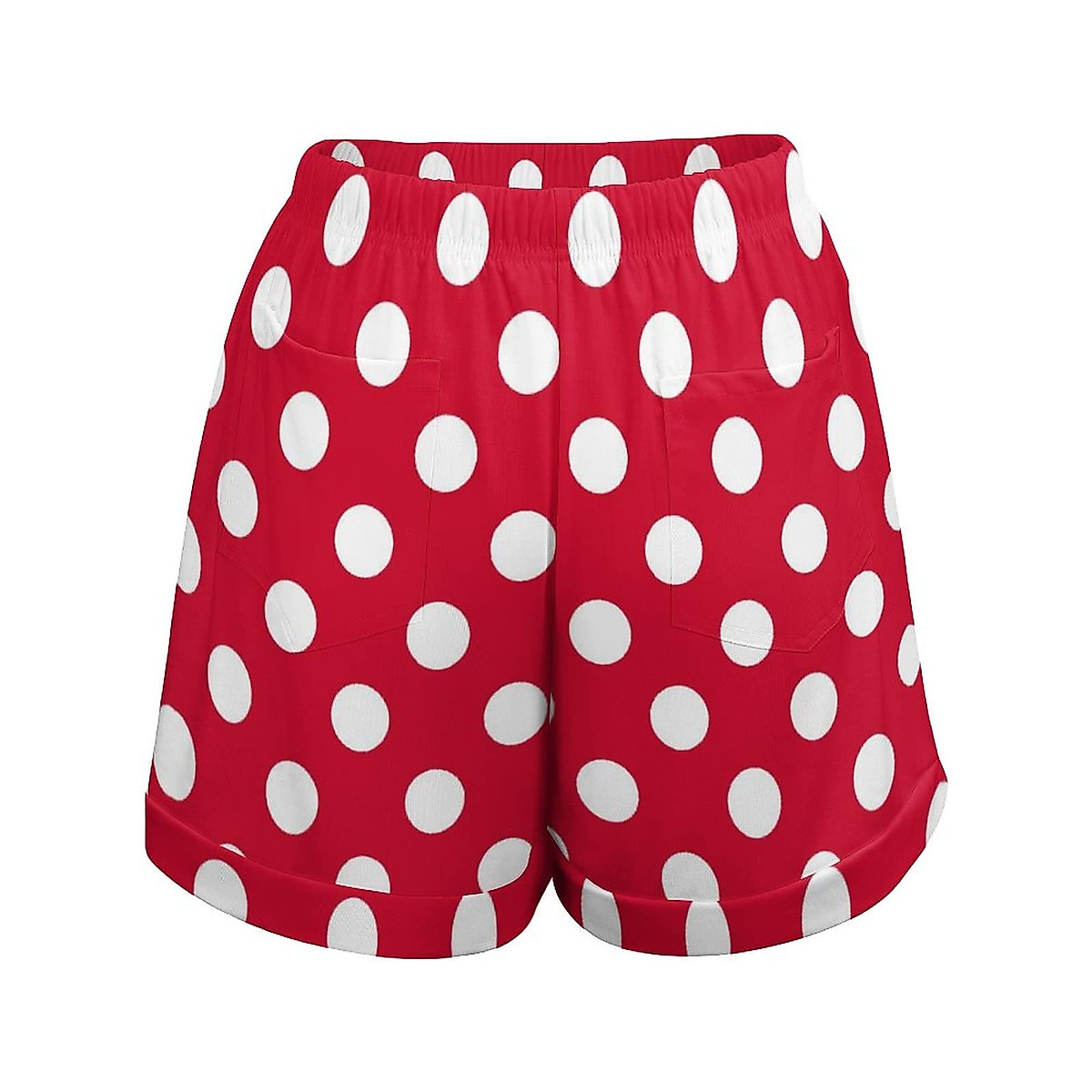 KS-QON BENG Women's Shorts Polka Dot Red Print High Waist Short Pants with Pockets Casual Beach Pants