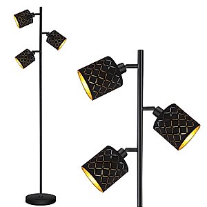 Industrial Floor Lamps for Living Room, Tree Standing Lamp for Bedroom with Adjustable 3-Light, 4W E12 LED Bulb, Modern Stand Up Lamps, Metal Tall Rustic Pole Lamp, Vintage Farmhouse Floor Lamp