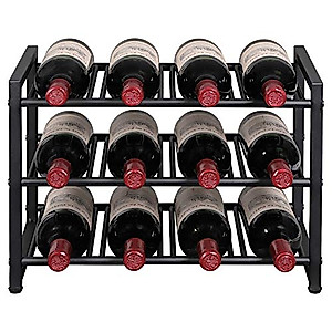 OROPY Wine Rack Freestanding Floor Counter, 3 Tier Display Storage Wine Rack for Countertop, 12 Bottles Wine Rack for Liquor Shelf (Metal Black)