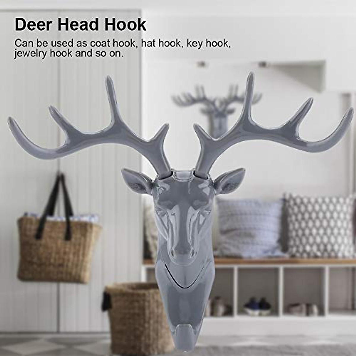 Aqur2020 Wall Hook, Deer Head Hook Coat Hat Key Hanger Rack Holder Wall Mount for Home Room Decor(Grey)