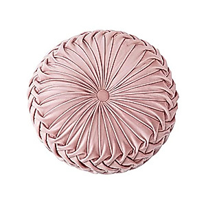 HLOVME Round Velvet Pillow for Couch Small Handmade Decorative Throw Pillow for Bed Bedroom 13.7” Pink