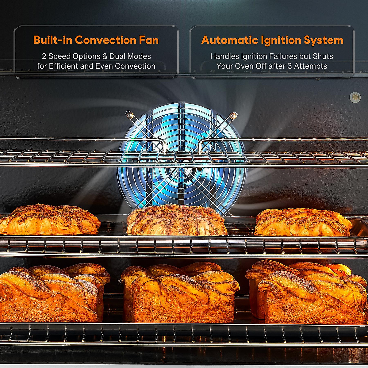 WILPREP Natural Gas Convection Oven, Single Deck Commercial Gas Convection Oven with 54000 BTU, 7 cu ft Capacity, 38" Full Size Conventional Oven for Commercial Restaurant Kitchen, NG, 120V