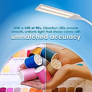 OttLite Pivot LED Clamp Desk Lamp - Dual Lamp Shades & Flexible Neck with ClearSun LED Technology - 3 Color Temperature Modes, Dimmable LEDs & Touch-Activated Controls for Crafting, Sewing, & Studying