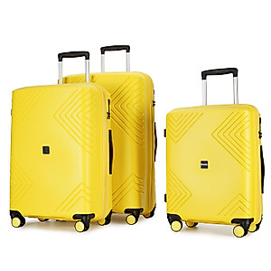 GinzaTravel Rune series expandable 3 Luggage Sets,Lightweight Hardside Suitcase With Spinner Wheels TSA Lock,PP material business fashion suitcase