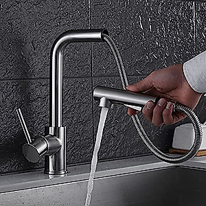 Kitchen Sink Faucet for Bar Farmhouse Commercial, Swiveling Kitchen Faucet, Brass Brushed Nickel High Arch Kitchen Sink Faucet, Pull Out Rotation Spray Mixer Tap (Color : Chrome)