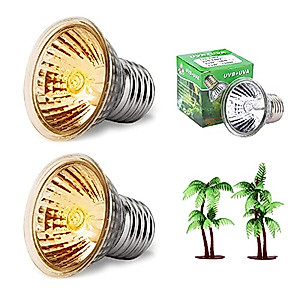 Pilarmuture 2PCS 75W Reptile Heat Lamp, UVA UVB Full Spectrum Reptile Turtle Heating Lamp Bulbs E27 Sunbathe Heat Lamp Basking Bulb for Reptile Amphibian Turtle Lizard (with 2Pcs Coconut Tree)