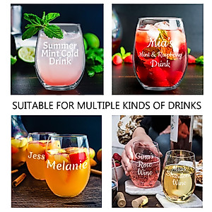 Set of 1, 2, 3, 4 Personalized 15oz Stemless Wine Glass - Engraved with Your Custom Text, Customized Wedding Party Glass Gifts (1)
