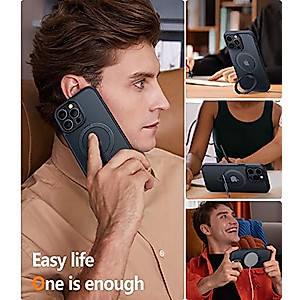 TORRAS Magnetic Shockproof for iPhone 14 Pro Case, [Exceed 3X Mil-Grade Drop Protection][Compatible with MagSafe] Built-in Foldable Stand Slim Yet Protective Phone Cover Grip Ring, Translucent Black