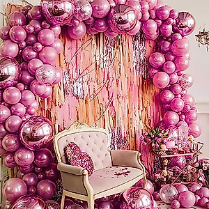 PartyWoo Magenta Balloons, 140 pcs Magenta and Metallic Magenta Balloons Different Sizes Pack of 18 Inch 12 Inch 10 Inch 5 Inch for Balloon Garland or Arch as Party Decorations, Pink-Y39 & Pink-G114