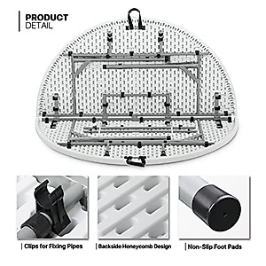 MoNiBloom 5Ft Round Folding Table, Indoor Outdoor Plastic Dining Card Table with Handle and Lock for Picnic Party Banquet Wedding, White Toptable Gray Legs