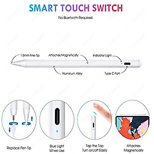 Stylus Pen with Tilt Sensitive & Palm Rejection, Active Pencil Compatible with (2018-2022) Apple iPad Pro 11/12.9 Inch, iPad 10.2 7/8/9th Generation, iPad Air 3rd/4th, iPad Mini 5/6th Gen